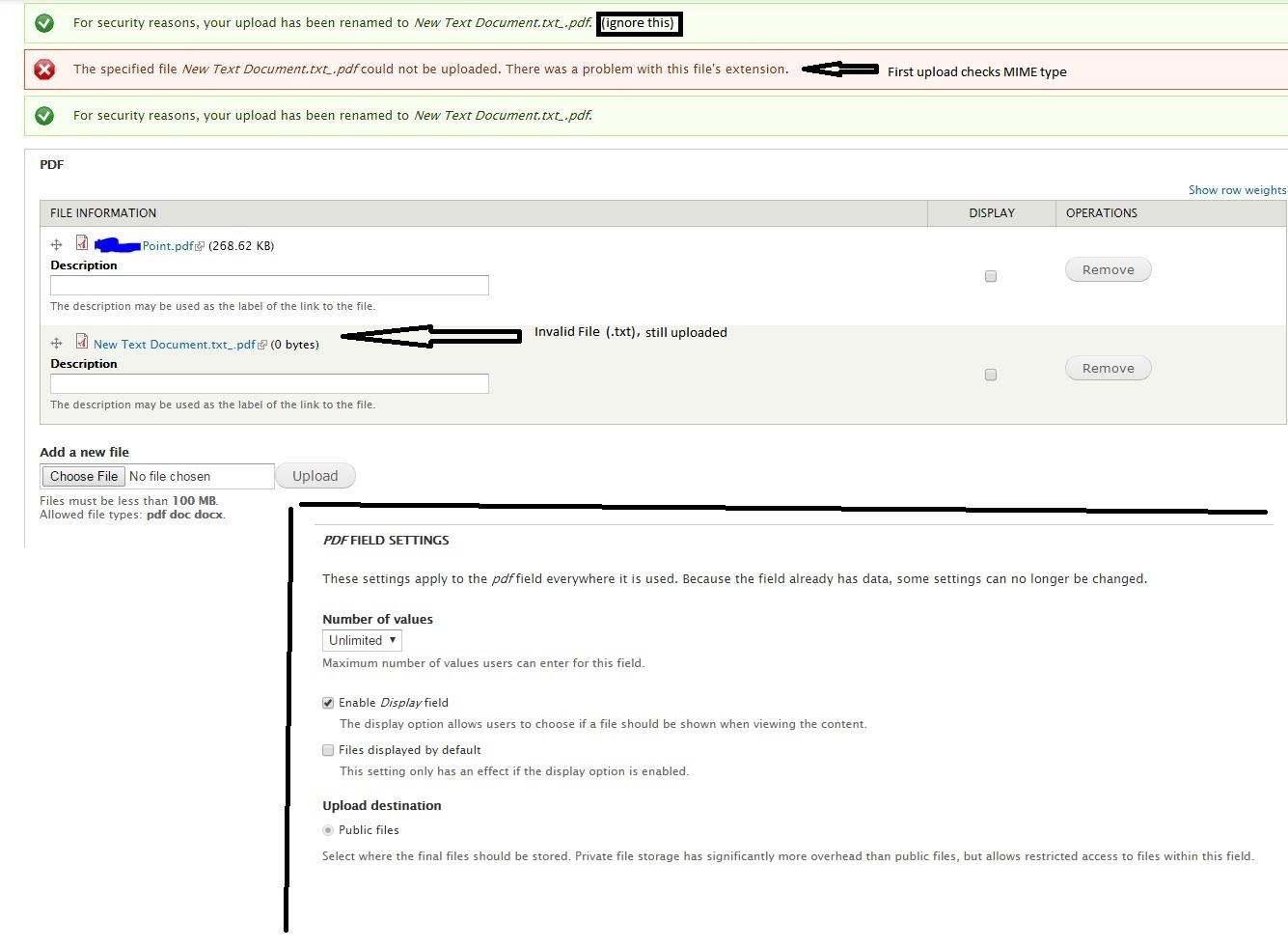 MIME type is not checked during Multiple file upload [#2796295] | Drupal.org